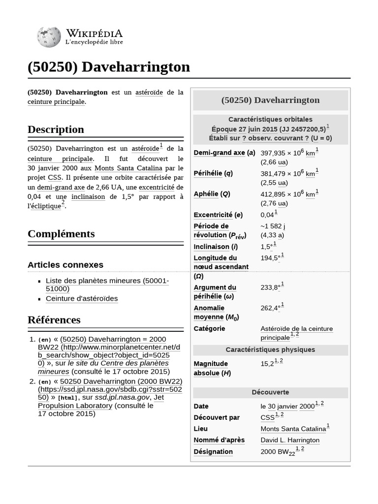 Astéroïde (50250) Daveharrington | PDF