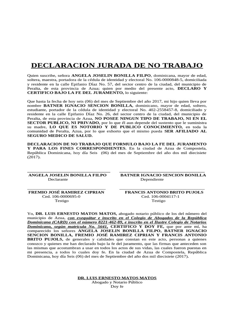 Declaracion Jurada | PDF