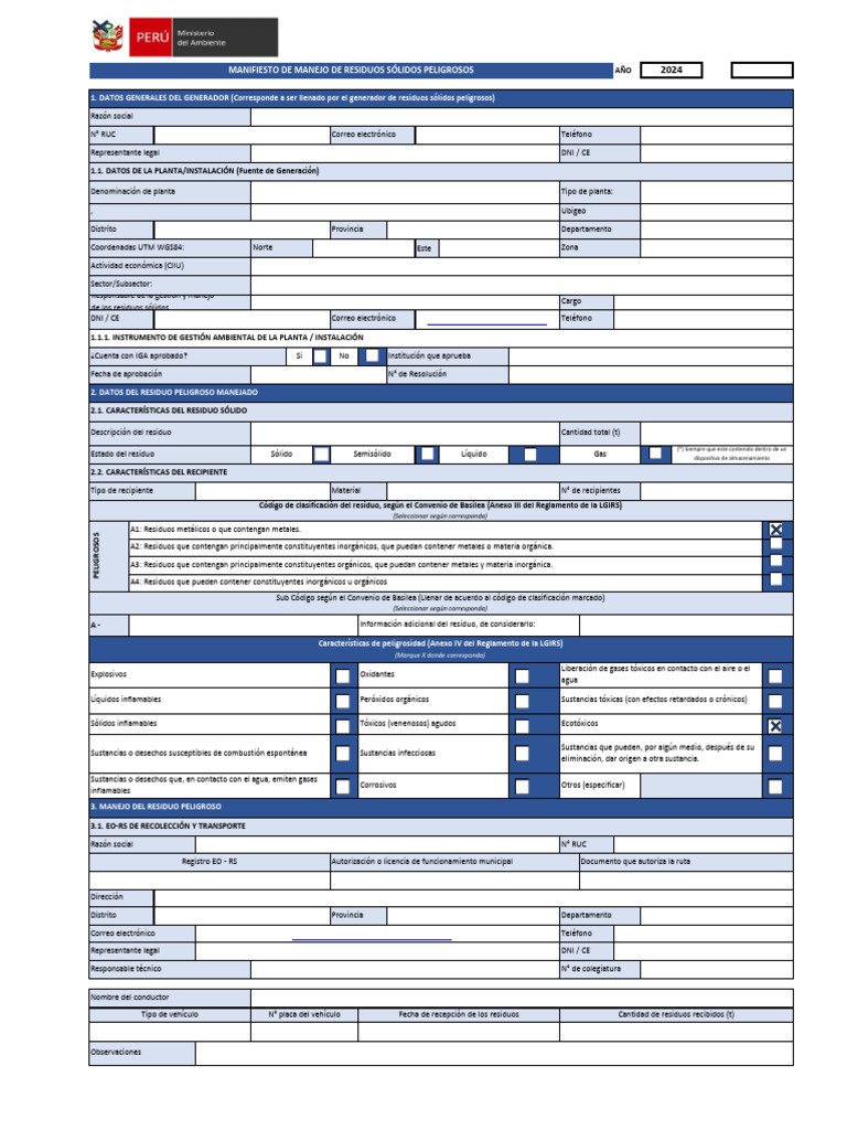 Manifiestos Residuos Peligrosos MRSP Cor | PDF