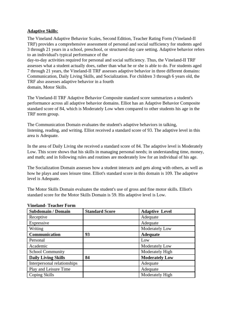 Vineland, ABAS, CTONI and Write Up | PDF