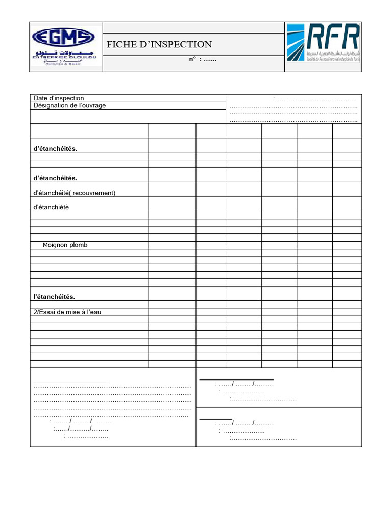Fiche D'inspection ETANCHIETE | PDF