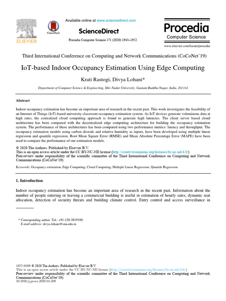 IoT-based Indoor Occupancy Estimation Using Edge C | PDF