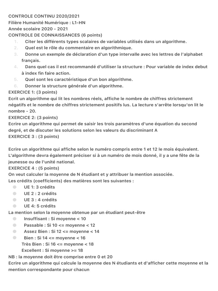 Controle Continu 2020%2f2021 | PDF