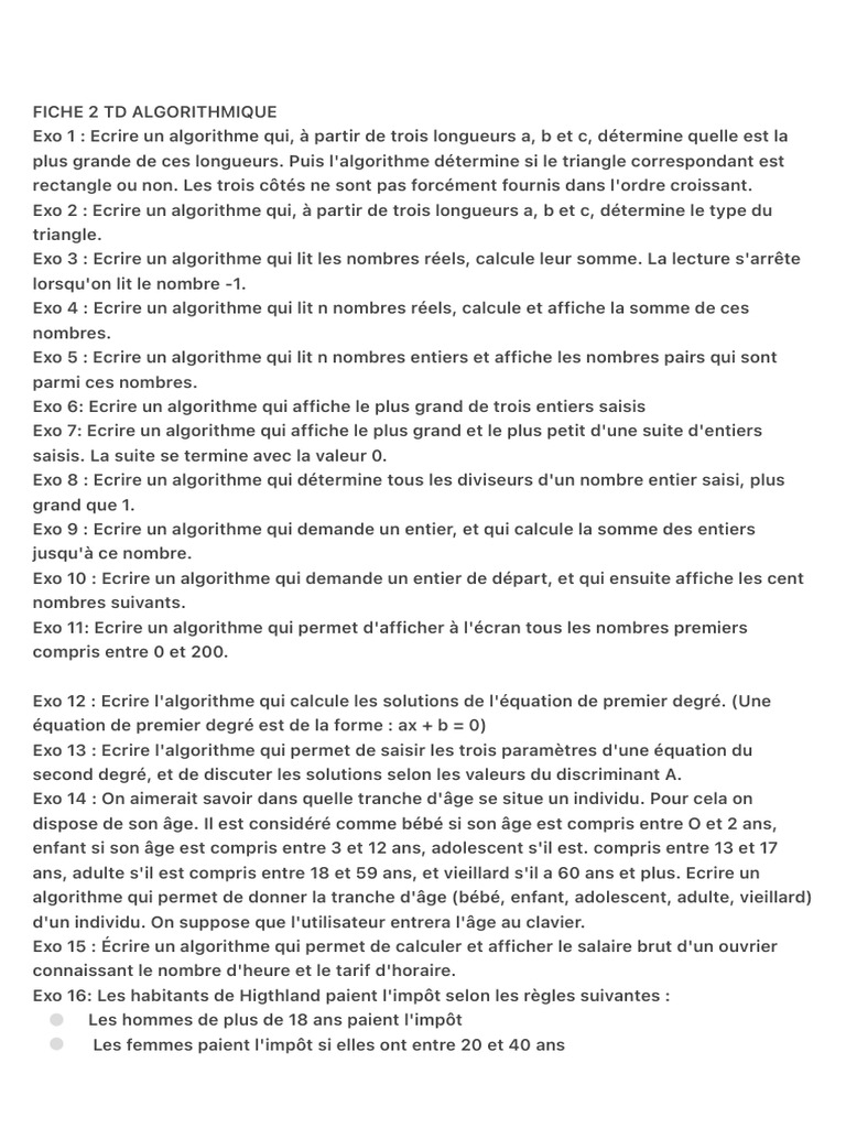 Fiche 2 TD Algorithmique 2022-2023 | PDF