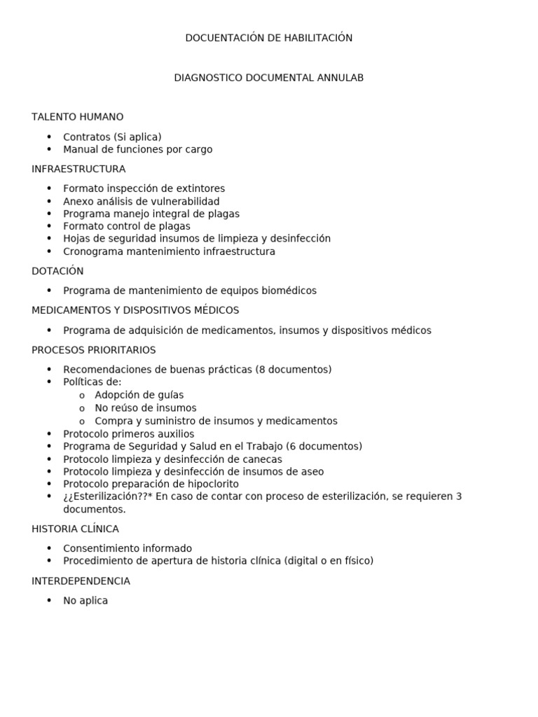 Diagnostico Documental Annulab | PDF