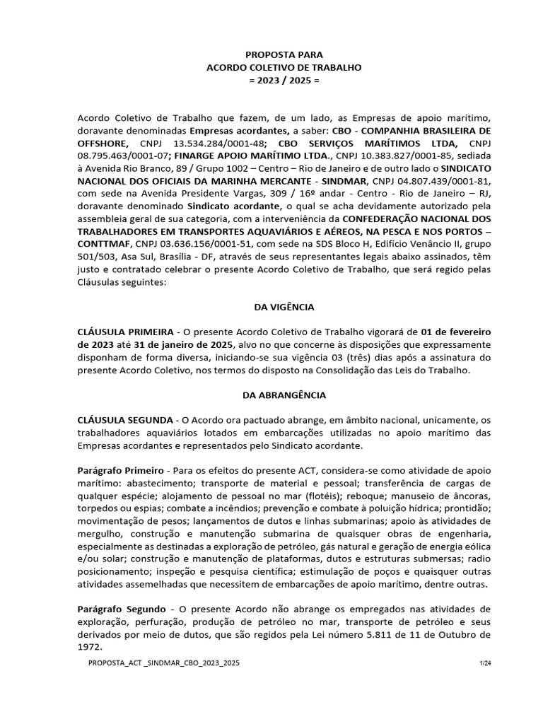 PROPOSTA ACT SINDMAR CBO 2023 2025 Final03 | PDF