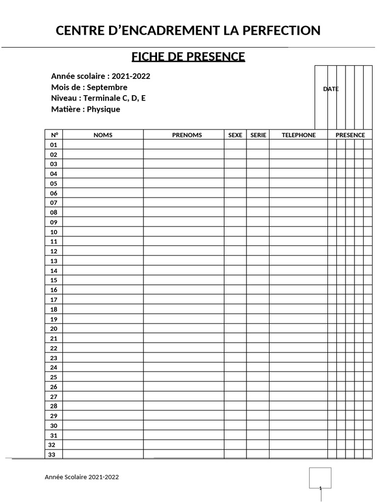 fiche presence | PDF