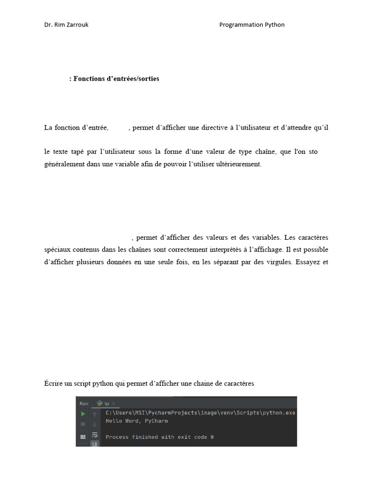 Dr. Rim Zarrouk Programmation Python | PDF