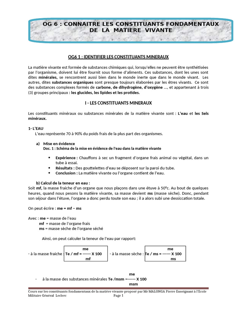 OG 6 Connaitre les constituants fondamentaux | PDF