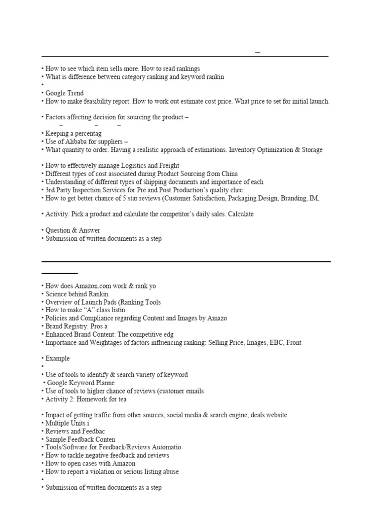 Amazon Training & Mentoring Program (Outline) | PDF