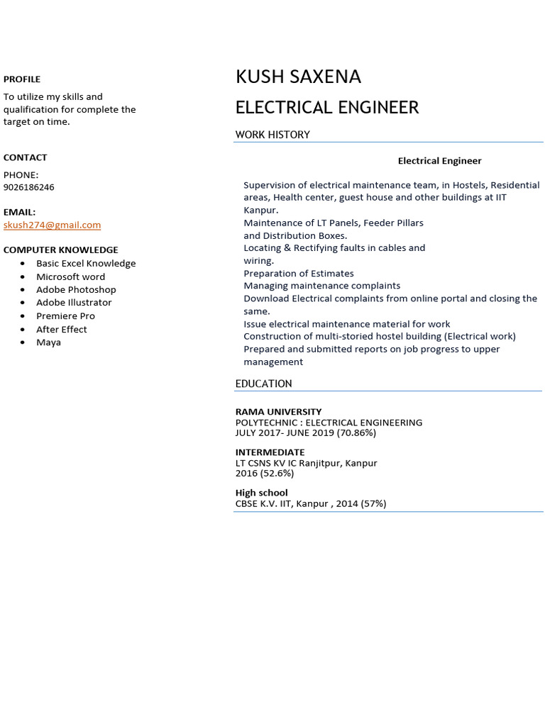 Electrical Engineer Profile | PDF