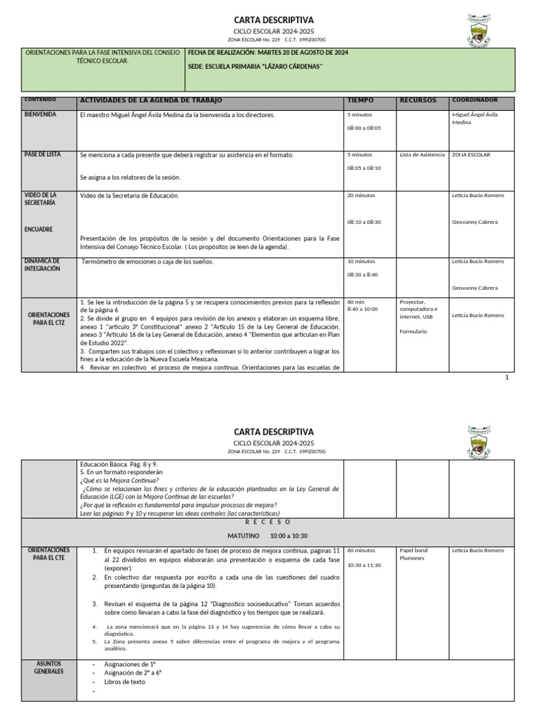 Carta Descriptiva | PDF