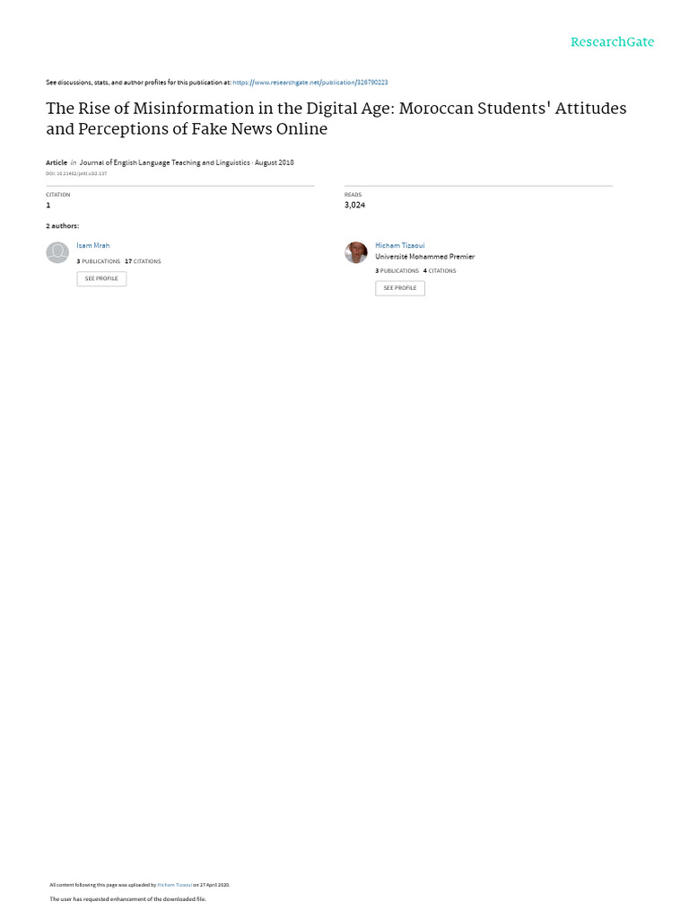 The Rise of Misinformation in The Digital Age Moro | PDF