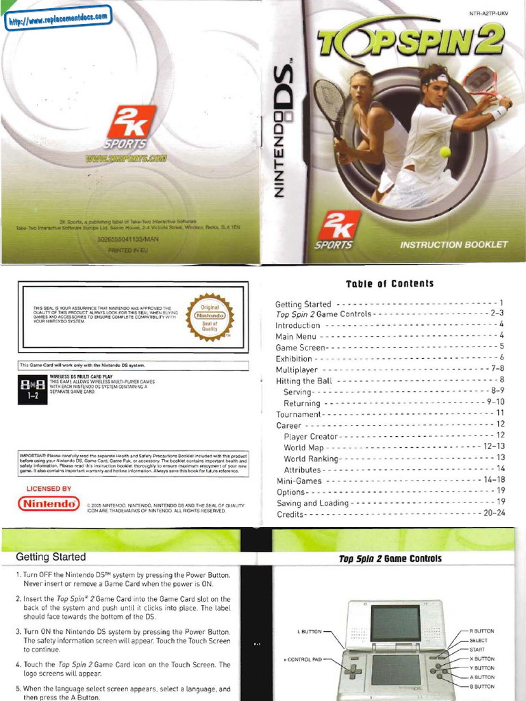 Top Spin 2 - Manual - NDS | PDF