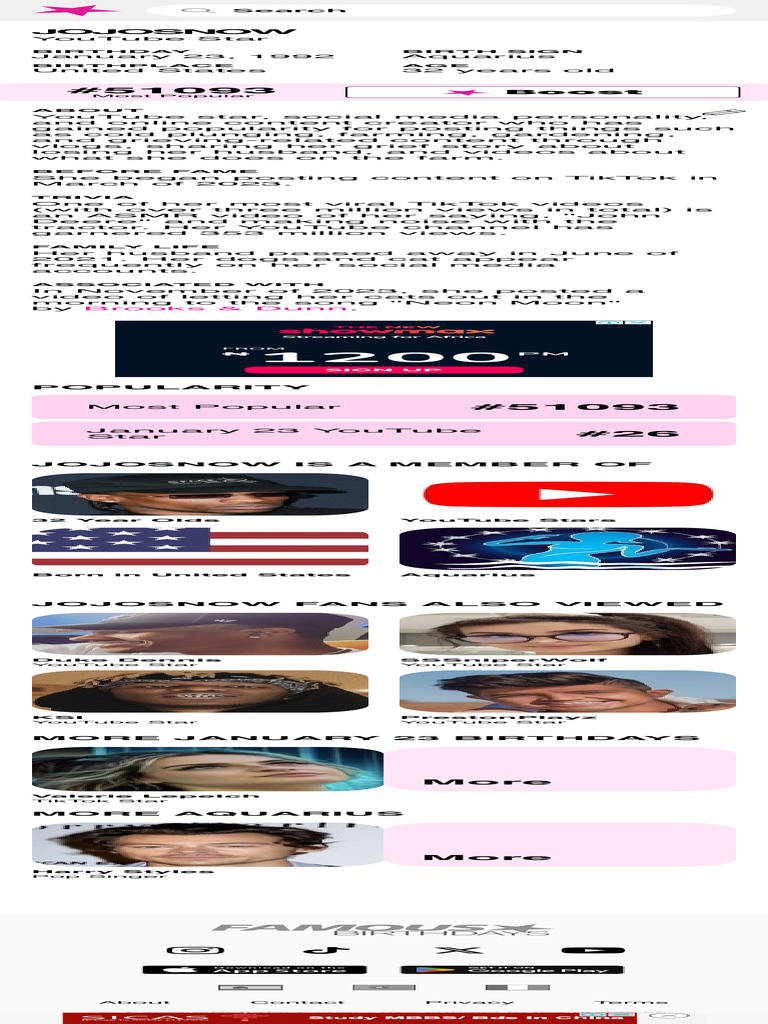 JojoSnow - Age, Family, Bio Famous Birthdays | PDF