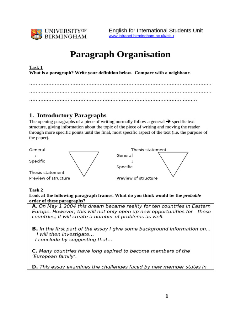 Paragraph Organisation - Student Copy With Key | PDF