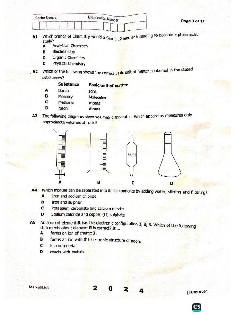 2024 Science 2 Chemistry Past Paper | PDF