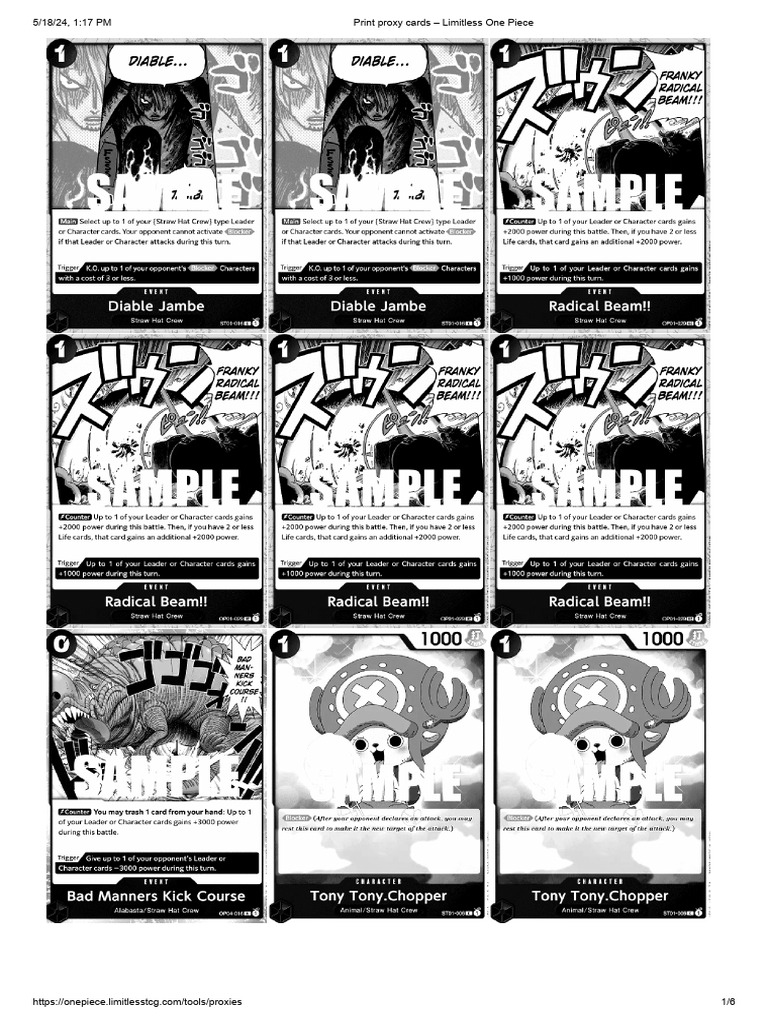 Print Proxy Cards - Limitless One Piece | PDF