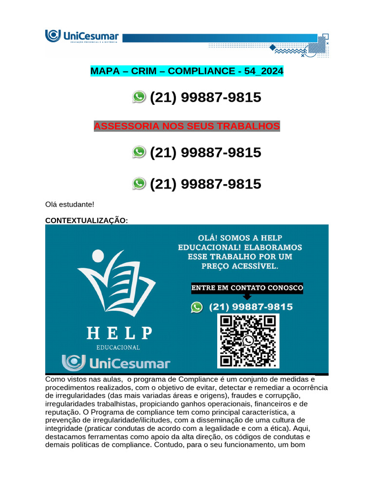 Mapa - Crim - Compliance - 54 - 2024 | PDF | Conformidade regulatória ...