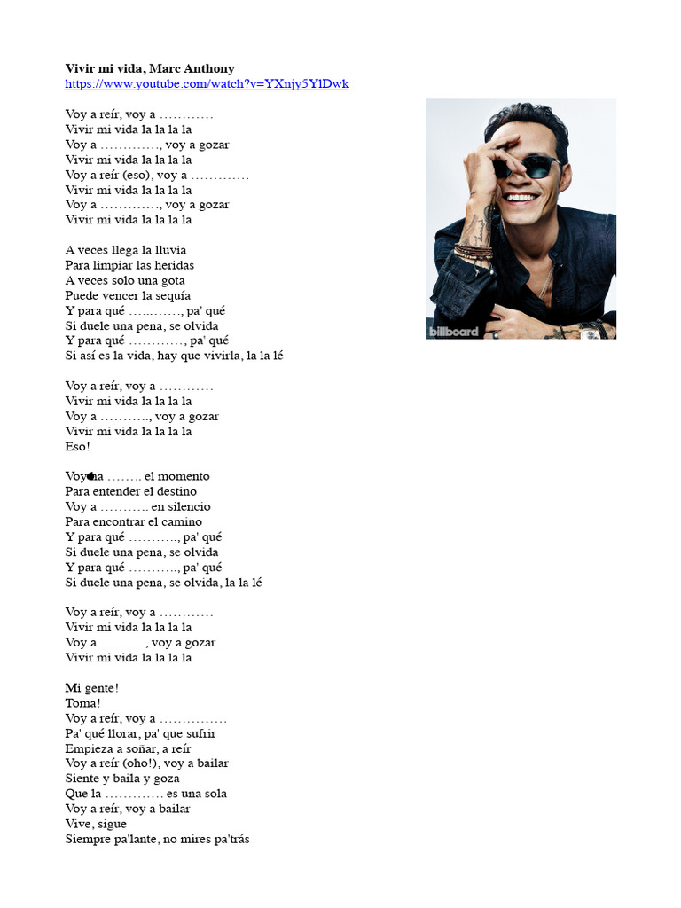 Letra y Actividades de "Vivir Mi Vida" | PDF | Poesía