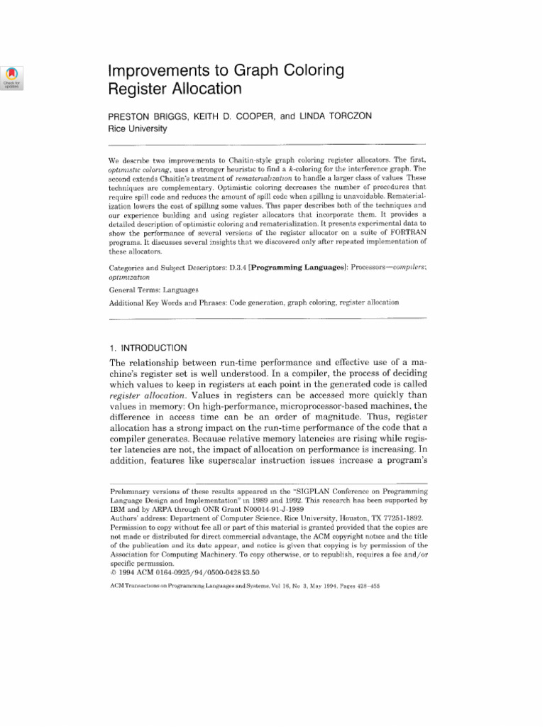 Improvements To Graph Coloring Register Allocation | PDF