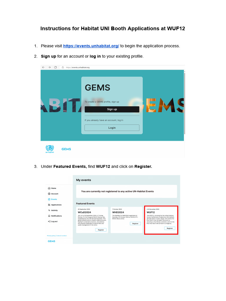 Instructions for Habitat UNI Booth Applications at WUF12 | PDF