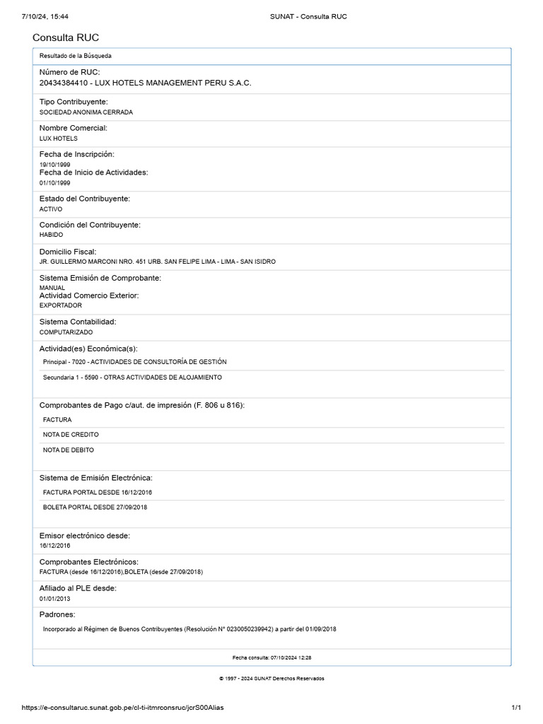 SUNAT - Consulta RUC | PDF
