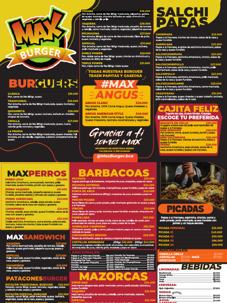Carta Max Burguer Precios Nuevos | PDF | Parilla | Cocina, comidas y vino