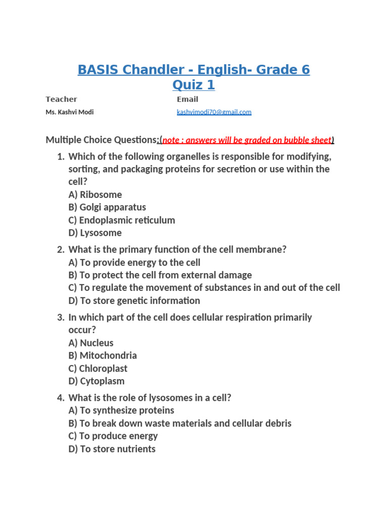 Biology Quiz 1 Pdf
