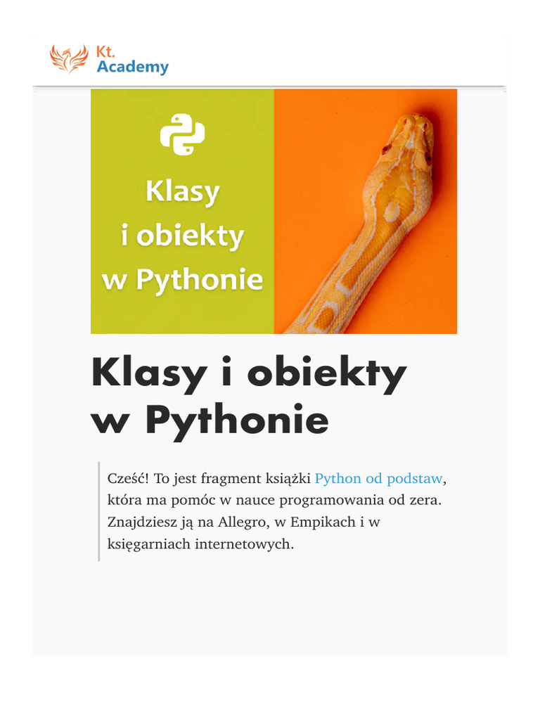 Klasy I Obiekty W Pythonie | PDF