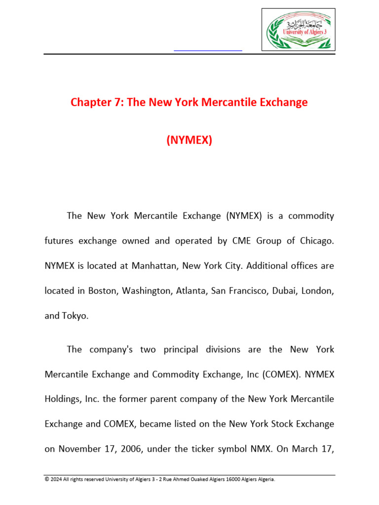 Chapter 7 - The New York Mercantile Exchange | PDF