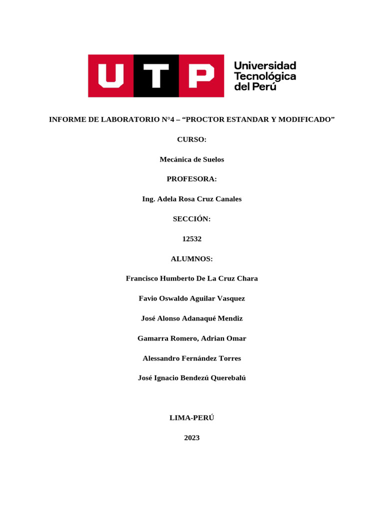 Informe de Laboratorio N°4 - Proctor Estandar y Modificado | PDF Informe de Laboratorio N°4 - Proctor Estandar y Modificado | PDF
