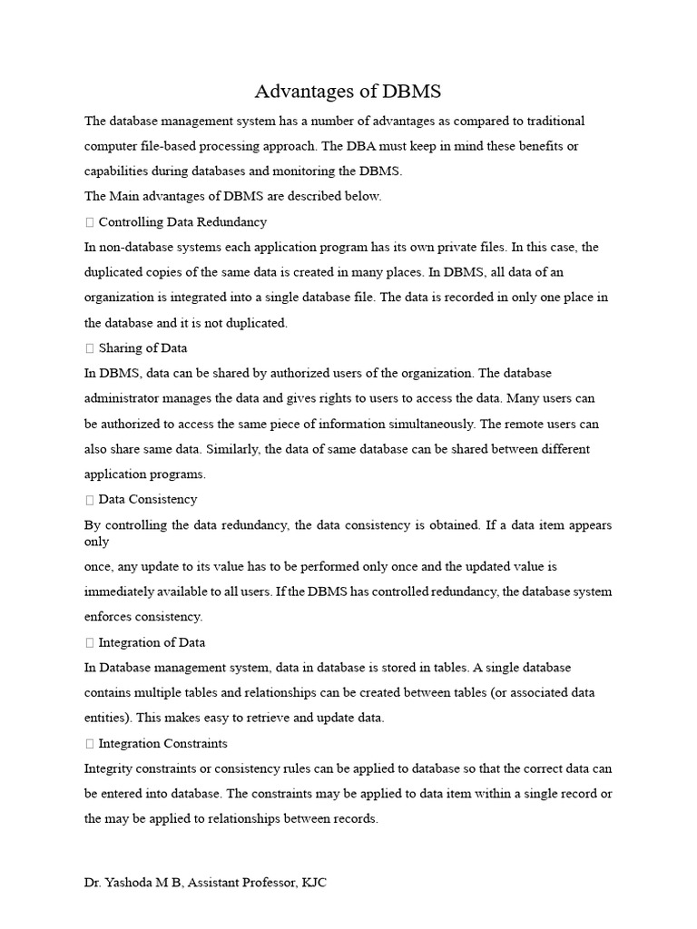 Advantages of DBMS | PDF