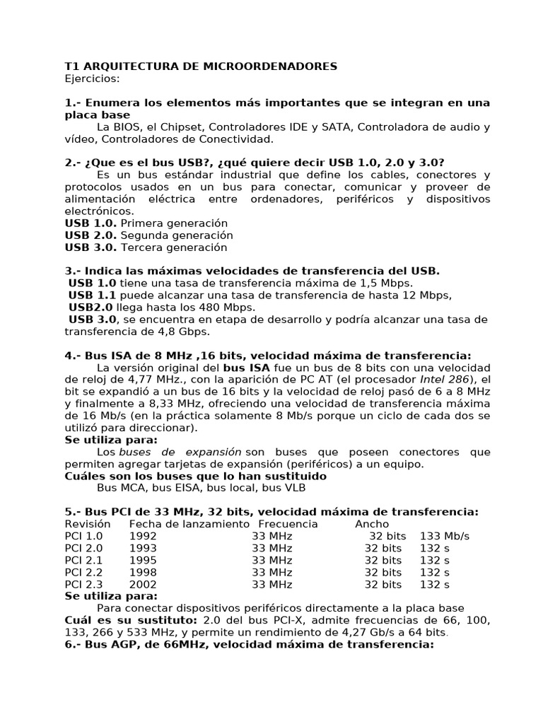 T1 Arquitectura de Microordenadores | PDF | USB | Protocolos de capa física