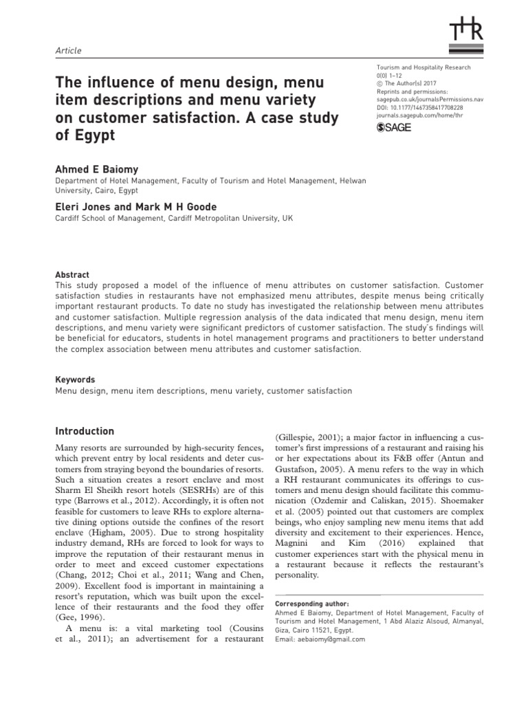 Baiomy Et Al. (2017) - The Influence of Menu Design, Menu Item ...