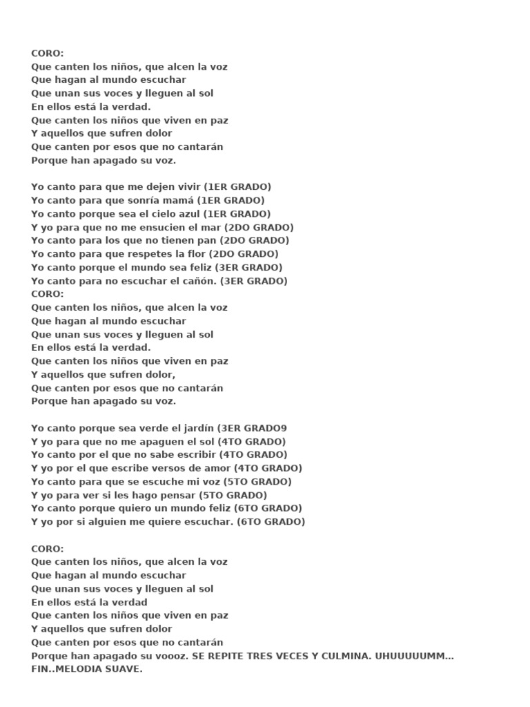Cancion Que Canten Los Niños | PDF