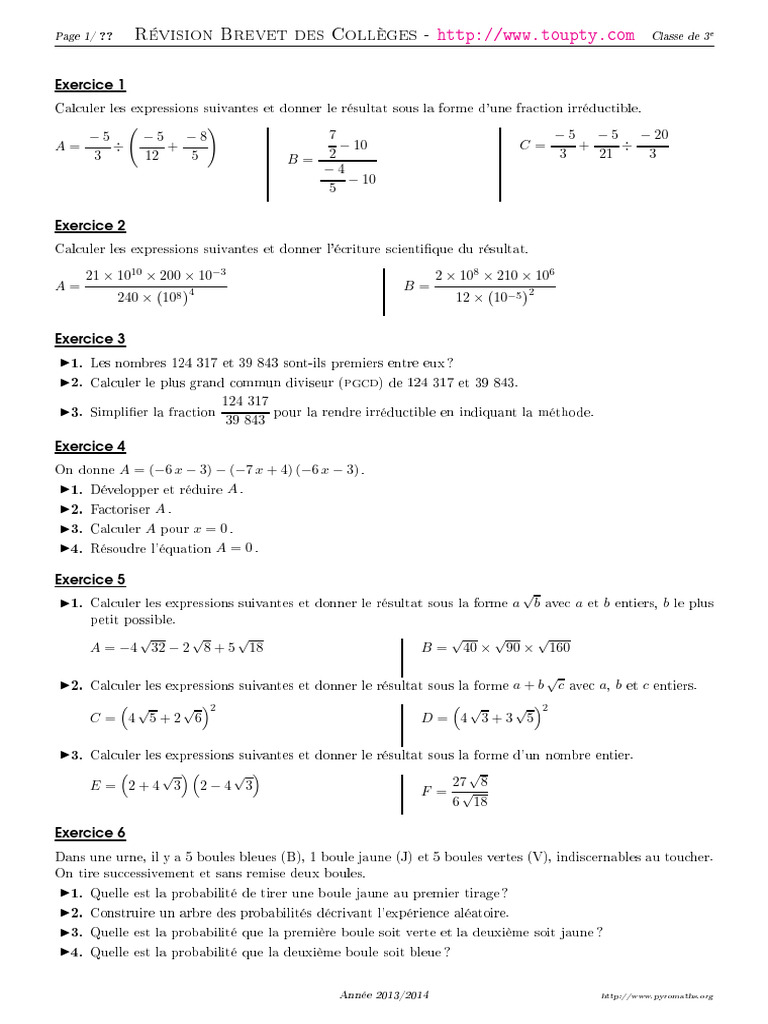 Exercices Calcul 3eme 1 | PDF