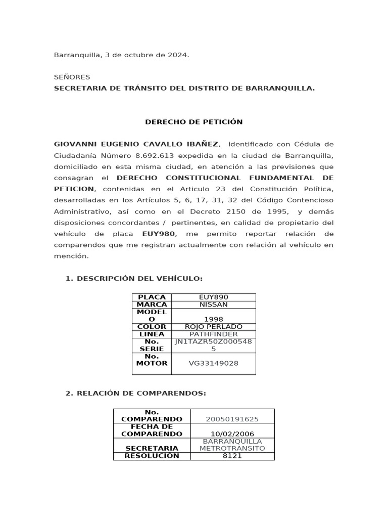 Modelo de Prescripcion de Multa de Transito | PDF
