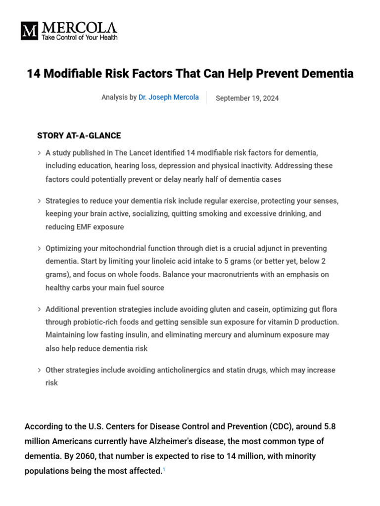 14 Modifiable Risk Factors For Dementia PDF | PDF