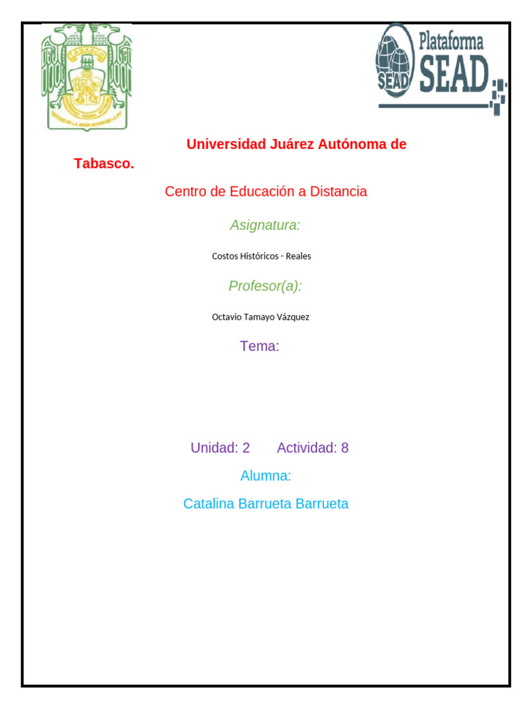 Costos Historicos Reales Act.8 | PDF