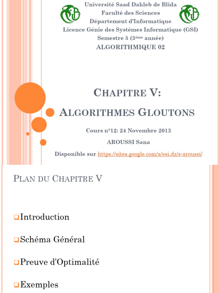 Chapitre V Algorithmes Gloutons | PDF