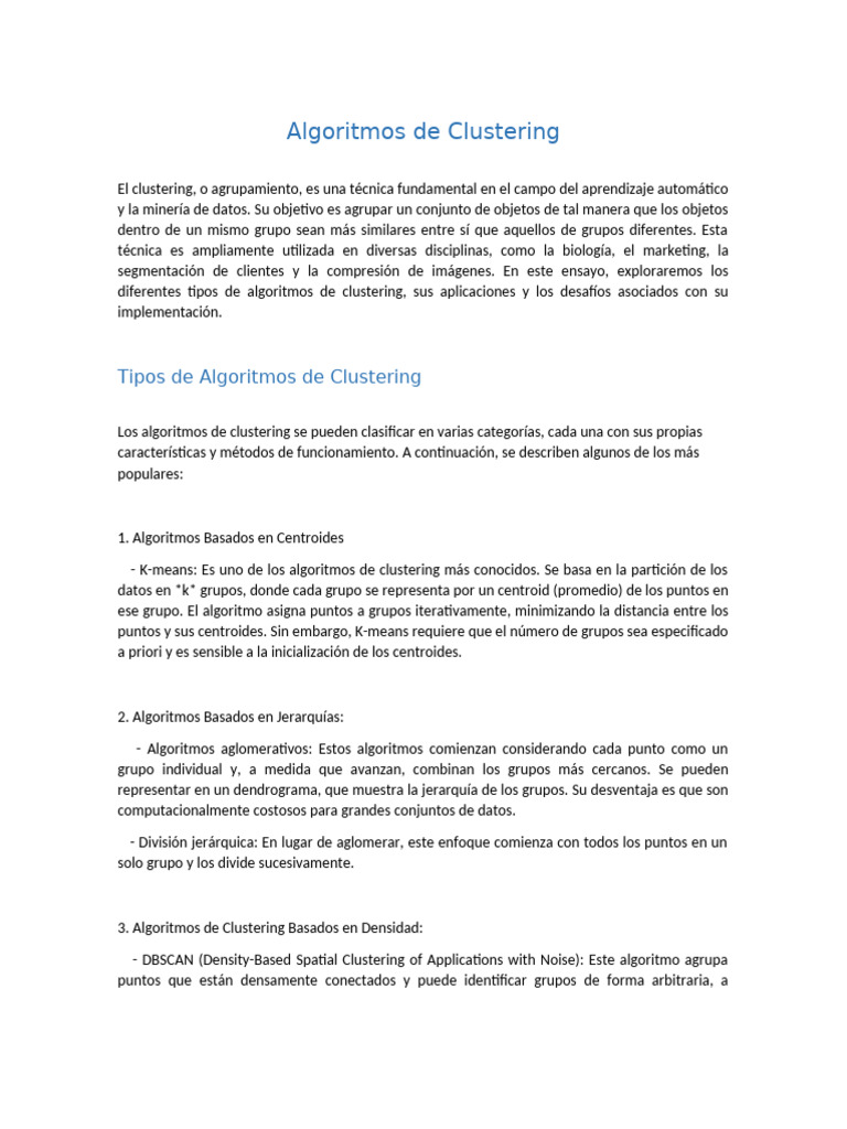 Algoritmos de Clustering | PDF | Análisis de conglomerados | Informática