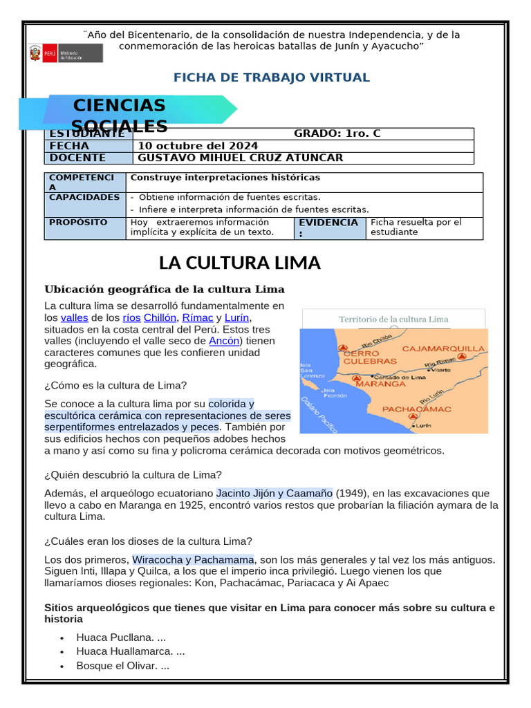 FICHA DE TRABAJO VIRTUAL 1ro. C | PDF | Lima