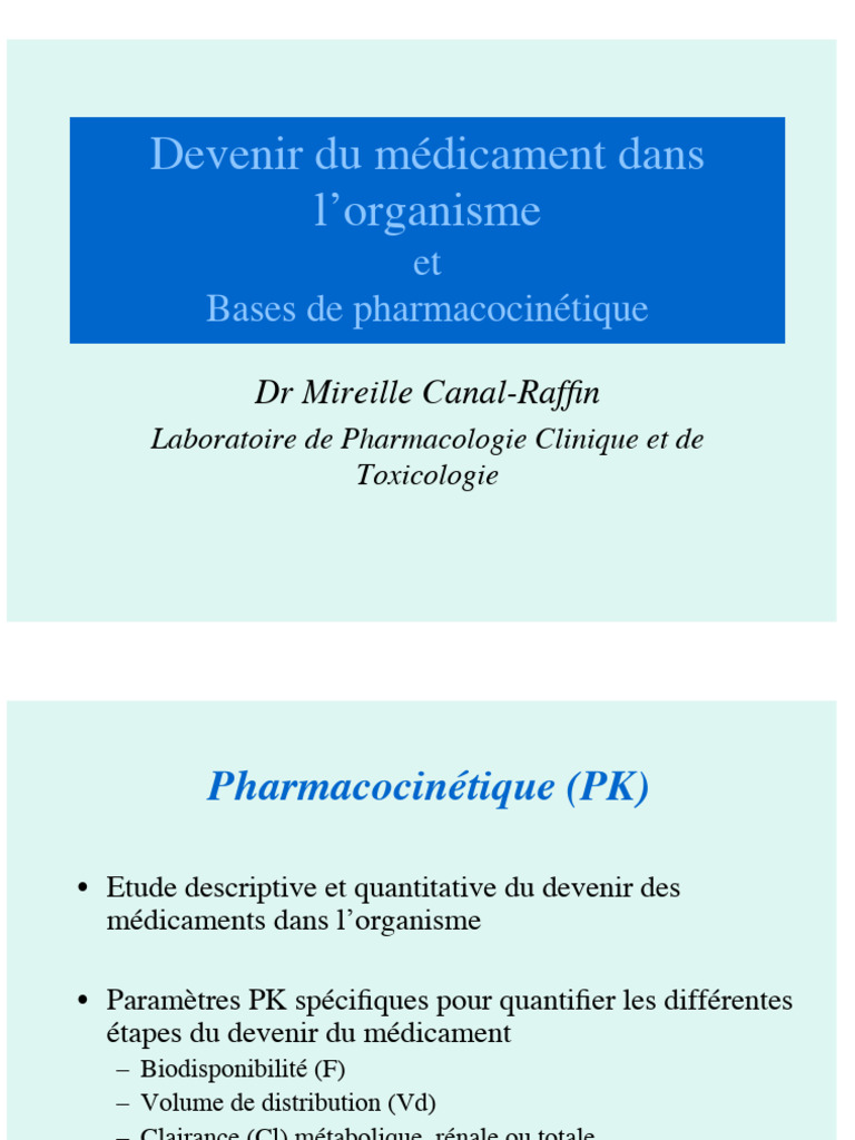 Devenir Du Médicament Dans L'organisme: Et Bases de Pharmacocinétique | PDF