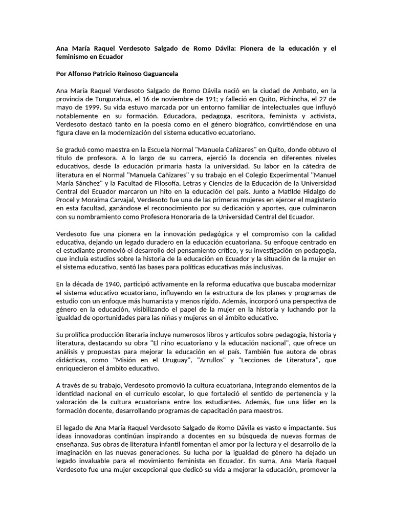 Ana María Raquel Verdesoto Salgado de Romo Dávila Pionera de La ...