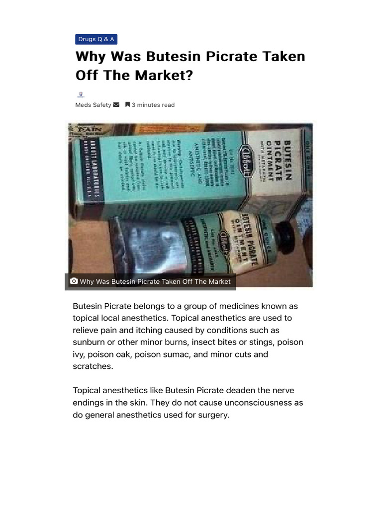 Why Was Butesin Picrate Taken Off The Market? - Meds Safety | PDF