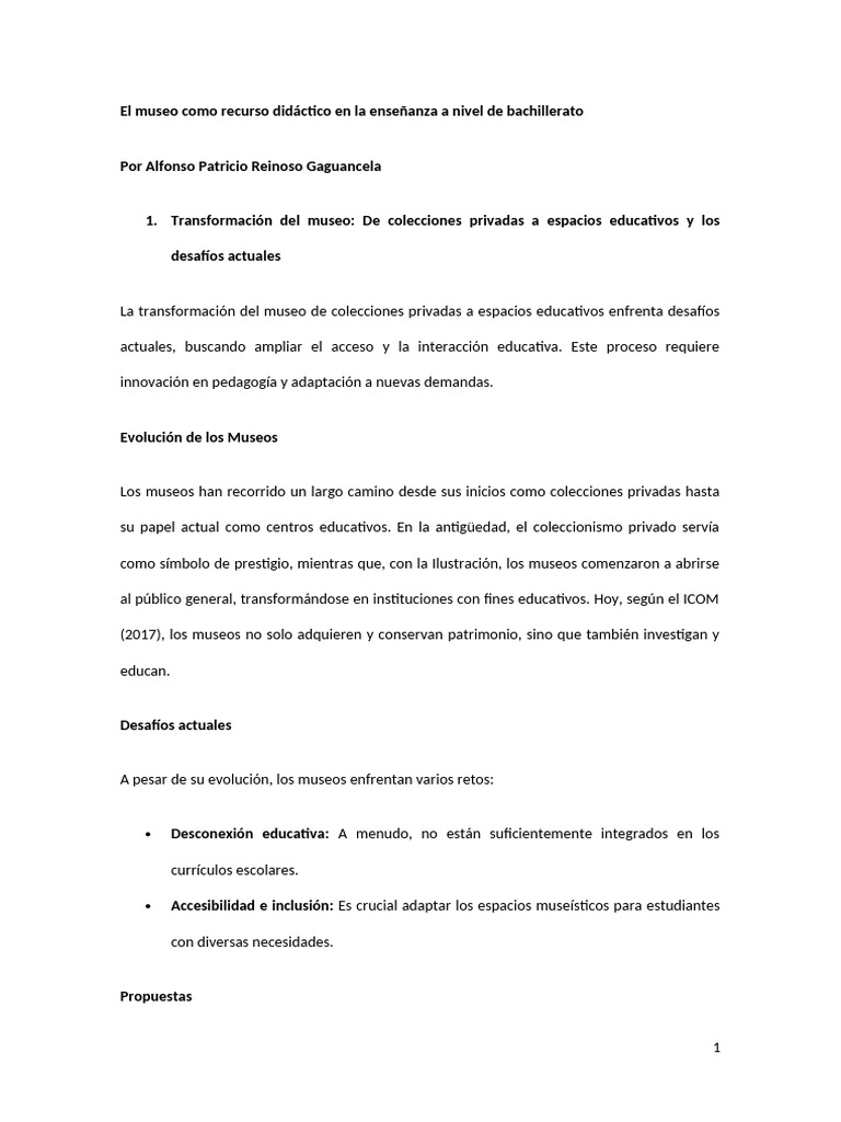 El Museo Como Recurso Didáctico en La Enseñanza A Nivel de Bachillerato | PDF | Evaluación ...