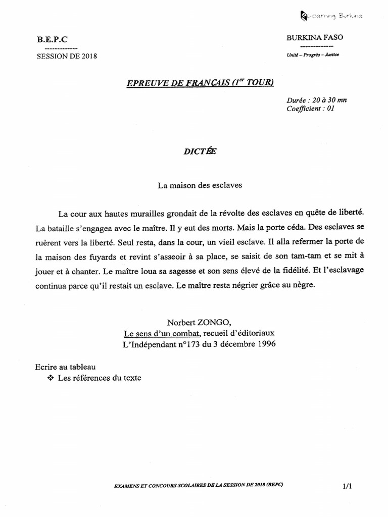 BEPC 2018 Francais | PDF