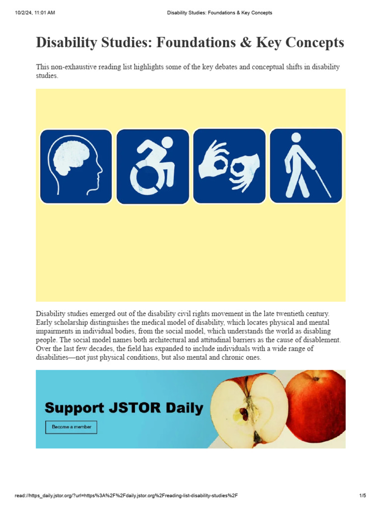 Disability Studies - Foundations & Key Concepts | PDF
