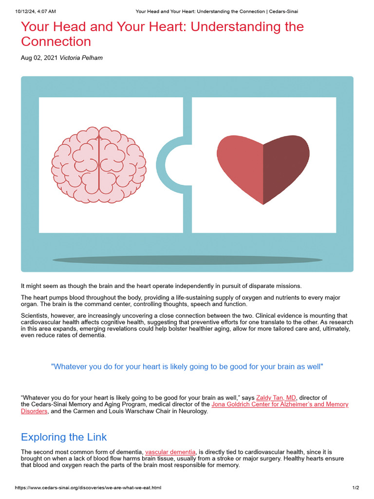 Your Head and Your Heart - Understanding The Connection - Cedars-Sinai 1 | PDF